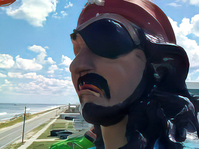 This dashing rogue stands guard by the cannon, ready to defend this landlocked ship against... well, nothing really, but he looks good doing it.