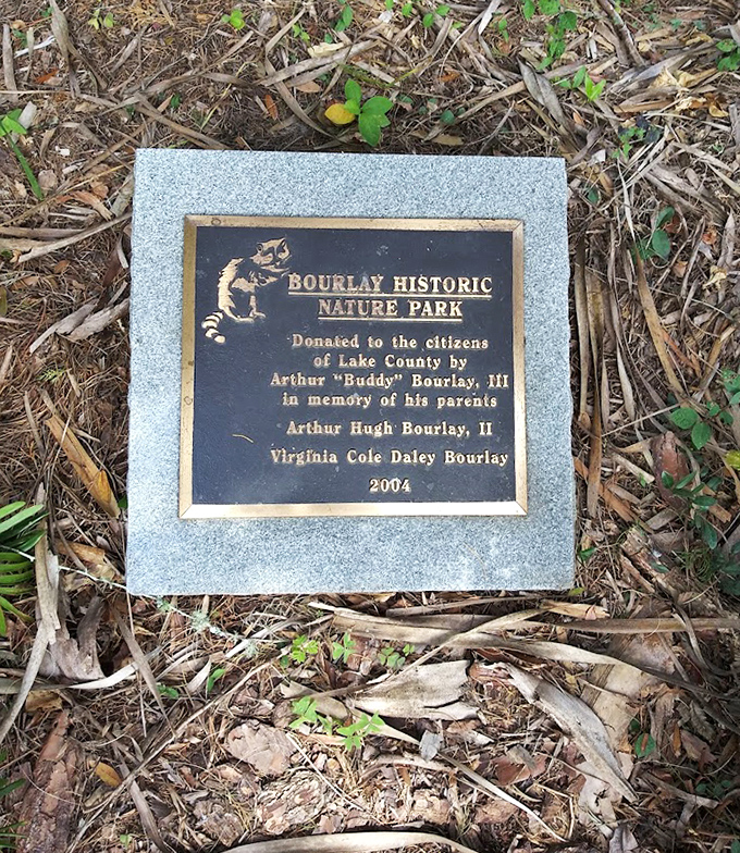 A commemorative plaque tells the story of Bourlay's generous gift, preserving this natural treasure for generations to come.