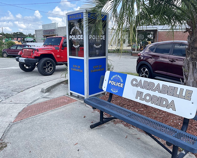 The perfect marriage of form and function&mdash;a bench for contemplating crimes and a booth for reporting them.