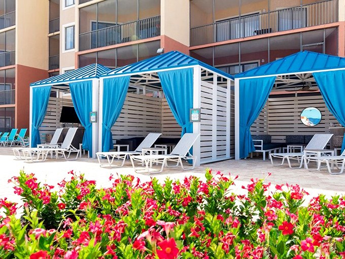 Private cabanas offer VIP treatment for those who prefer their water park experience with a side of shade and civilization.