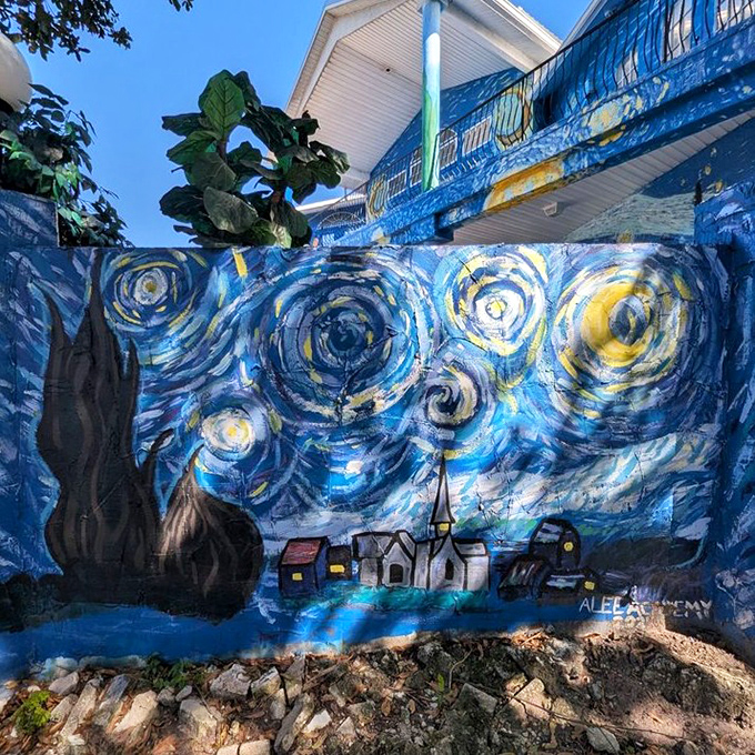 Up close, the intricate swirls reveal careful brushwork that mimics van Gogh's distinctive technique, showing remarkable attention to artistic detail.