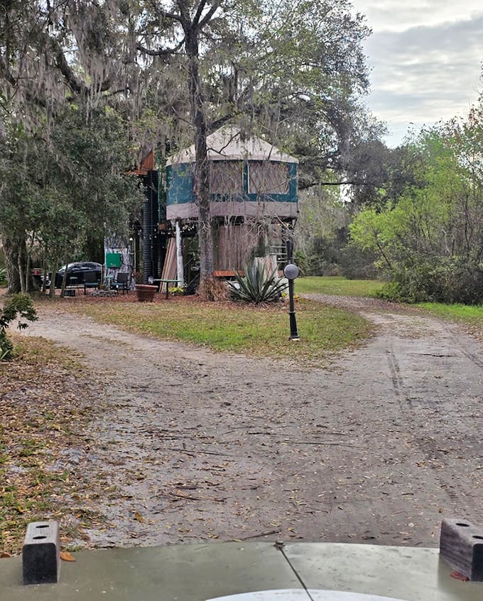 From a distance, the treehouse blends seamlessly with its natural surroundings, a testament to thoughtful design that honors rather than intrudes upon nature.
