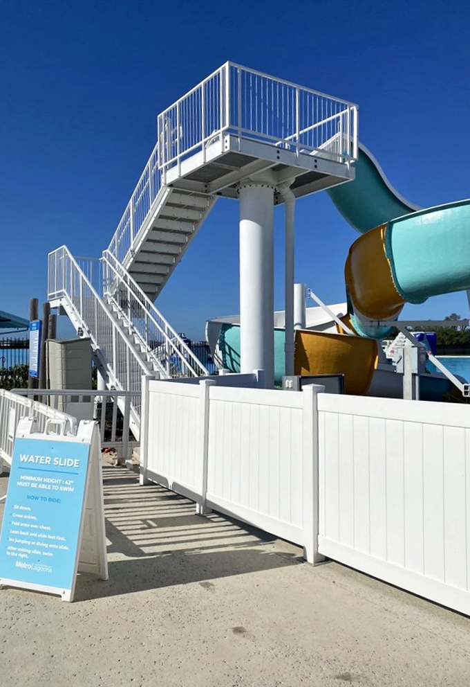The water slide promises a quick journey from "I'm too grown-up for this" to "Watch me go again!"
