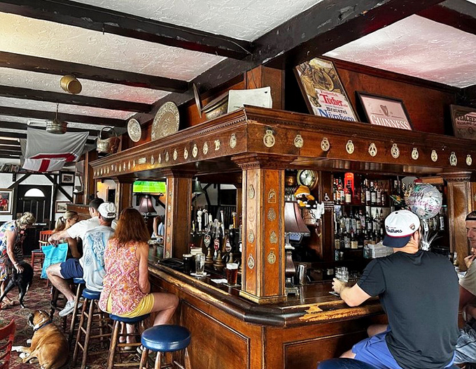 The heart of any proper pub &ndash; this imported wooden beauty has seen centuries of elbows, stories, and possibly paranormal activity.