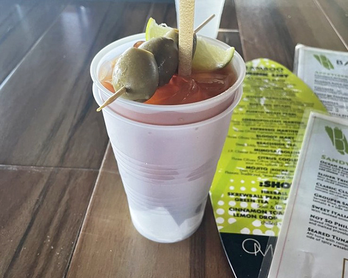 A Bloody Mary that's practically a meal, garnished with olives and lime &ndash; the perfect hair-of-the-dog for vacation mornings.