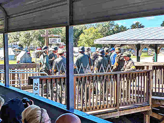 Civil War reenactors bring history to life at a special museum event, their authentic uniforms adding another dimension to the railroad experience.