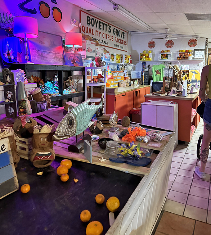 Boyett's gift shop operates on a simple principle: if it exists, it can be made into a Florida-themed souvenir.