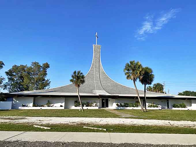 Even houses of worship embrace island architecture here, with a spire reaching skyward like a spiritual exclamation point.