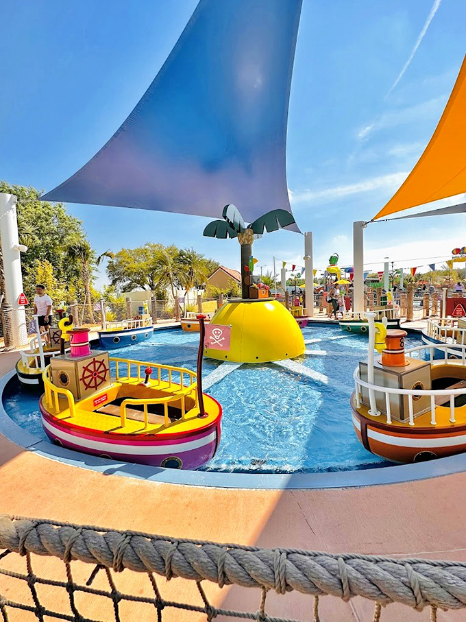 Grampy Rabbit's Sailing Adventure features cheerful boats circling a water course – where captains-in-training navigate their vessels with adorable concentration.