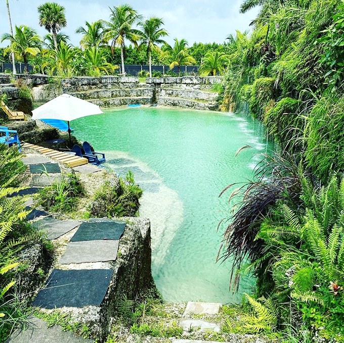 A bird's-eye view showcases the lagoon's impossible blue-green waters, inviting enough to make even non-swimmers consider taking the plunge.