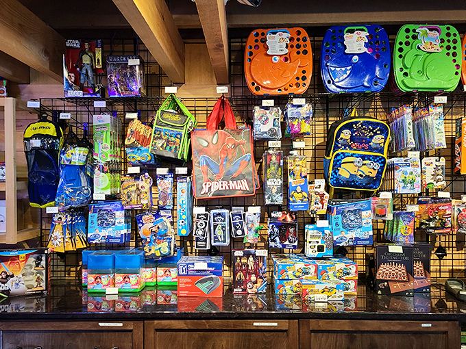 The gift shop's treasure trove tempts visitors with mementos that somehow seem much more necessary inside the park than at home.