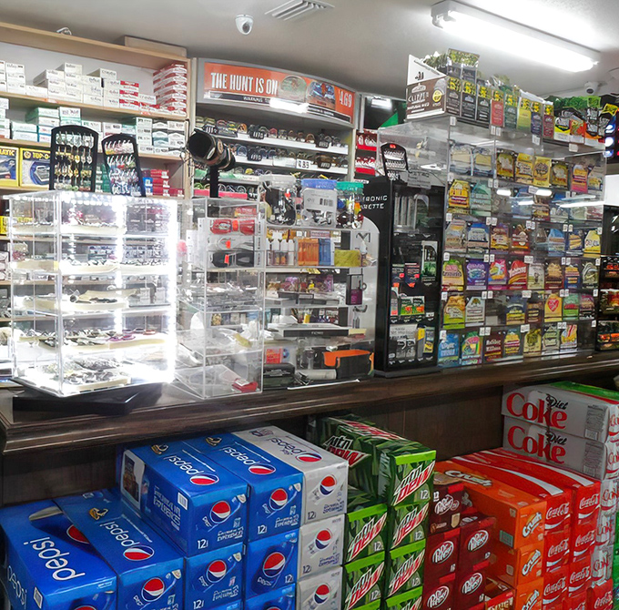 The store's retail section offers everything from fishing tackle to energy drinks, proving Two Sisters is both dining destination and community lifeline.