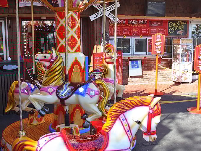 The cherry on top of the Jaxson's experience &ndash; this miniature merry-go-round offers one last spin before heading home.