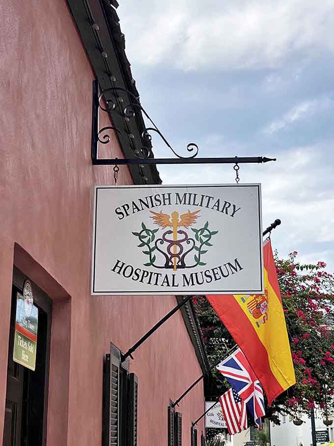 The sign that warns you're about to enter a world of medical nightmares – complete with the caduceus symbol still used in medicine today.