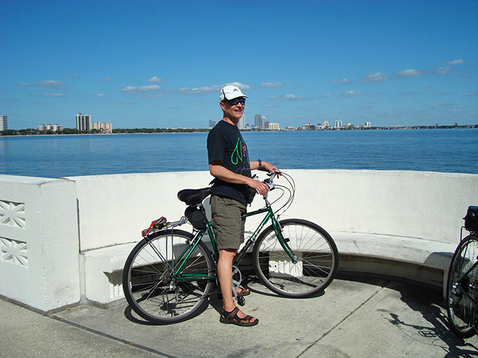 Cyclists discover that Bayshore's dedicated bike lane offers the perfect combination of exercise and sightseeing, with convenient pull-offs for photo opportunities.