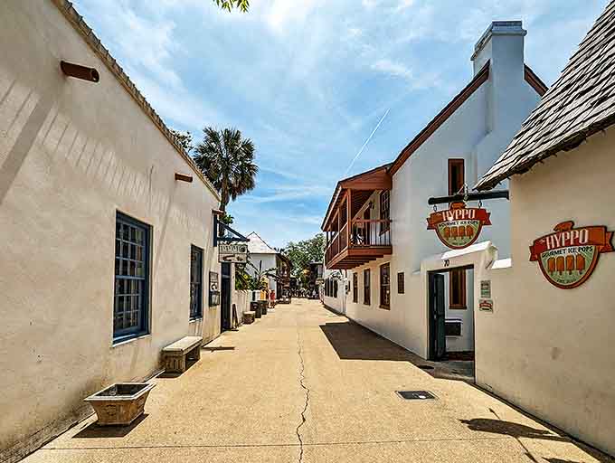 St. George Street's narrow passage transports visitors to colonial times, though the ice cream cones are definitely a modern improvement.
