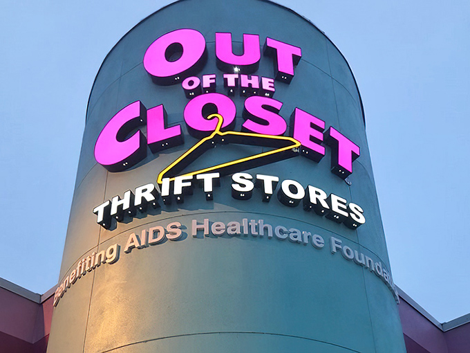 The neon sign beckons like a lighthouse for the fashion-forward but budget-conscious shopper.