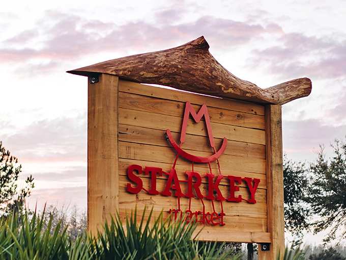 The wooden Starkey Market sign stands sentinel at the entrance &ndash; a rustic welcome to this hidden Florida gem.