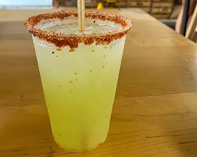 A spicy margarita with attitude &ndash; the rim coated with chili salt that tingles your lips before the tequila even has a chance to introduce itself.