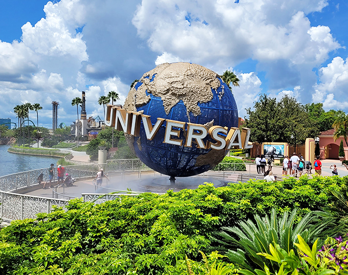 The iconic Universal globe welcomes adventurers to a day of movie magic, spinning with possibilities and photo opportunities.
