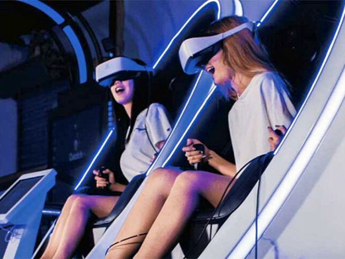 VR Motion Ride: These futuristic pods transport players to digital dimensions, leaving observers to watch as riders react to invisible thrills with very visible excitement.