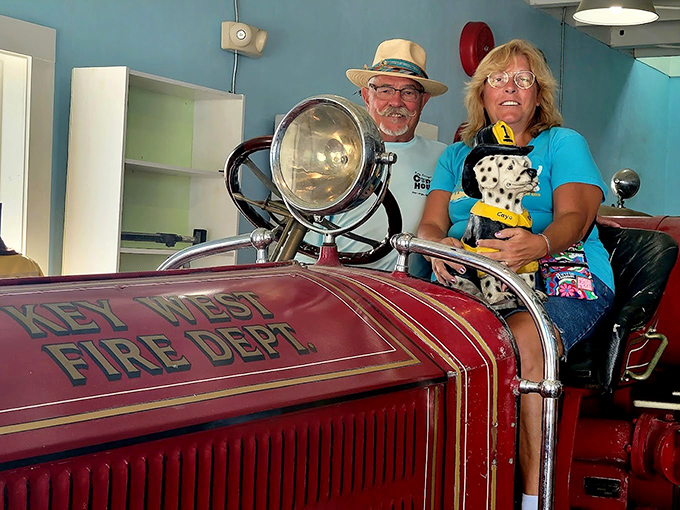Visitors get hands-on with history in this vintage fire truck, imagining themselves racing toward danger instead of away from it.