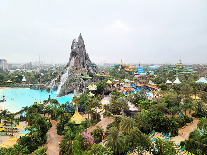 Volcano Bay's towering centerpiece promises aquatic thrills and tropical relaxation &ndash; because nothing says "vacation" like a man-made erupting mountain.