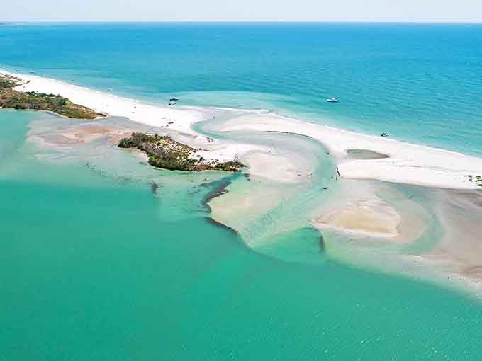 Bird's-eye bliss: From above, Cayo Costa reveals its perfect positioning between Gulf waters and protected bay shallows.