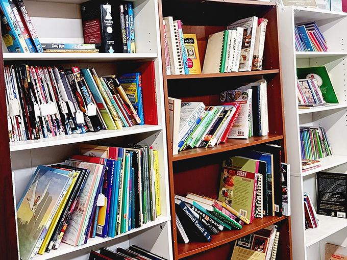 Spines aligned like soldiers, these books have survived countless moves and spring cleanings to share their stories again.