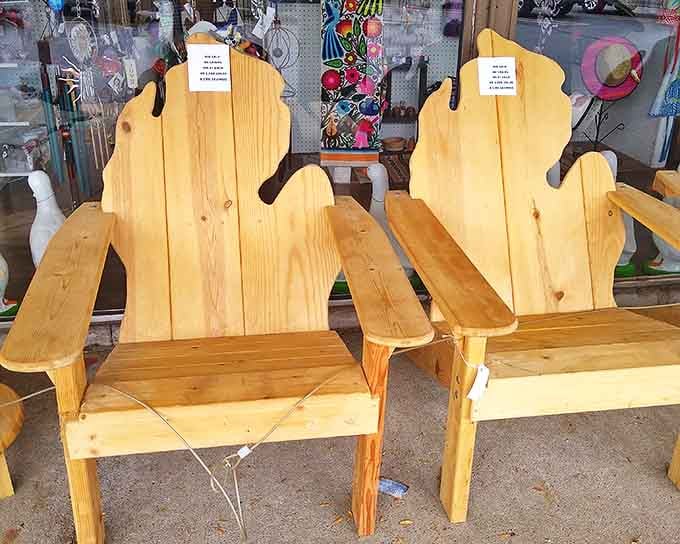 These Michigan-shaped Adirondack chairs invite you to sit back and celebrate state pride while watching sunsets over your favorite Great Lake.