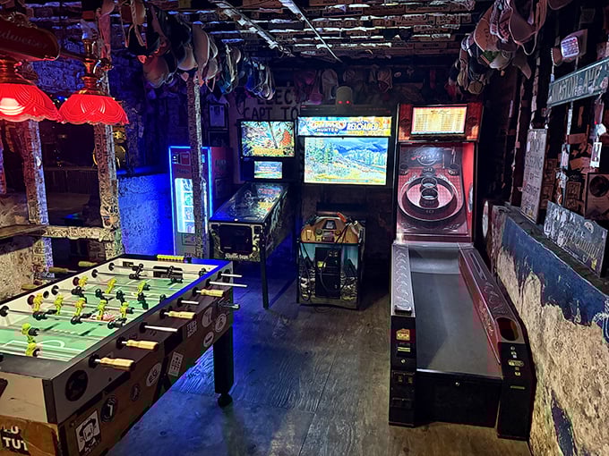 The game room offers friendly competition between drinks, with pool tables and arcade games for those with energy to burn.