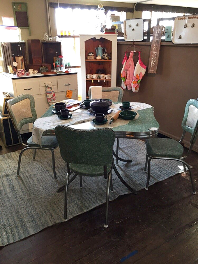 That mint-green table set has hosted more family secrets than Thanksgiving dinners, and now it's ready for yours.