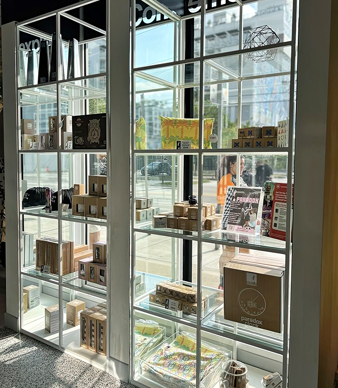 The museum's shop displays mind-bending souvenirs behind glass &ndash; because even the merchandise section couldn't resist joining the optical illusion party.