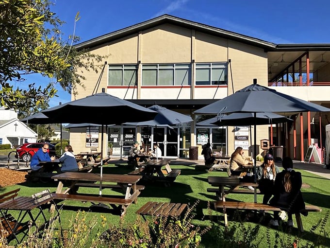 The outdoor patio offers a moment to contemplate life choices while enjoying cookies that make those choices seem absolutely correct.