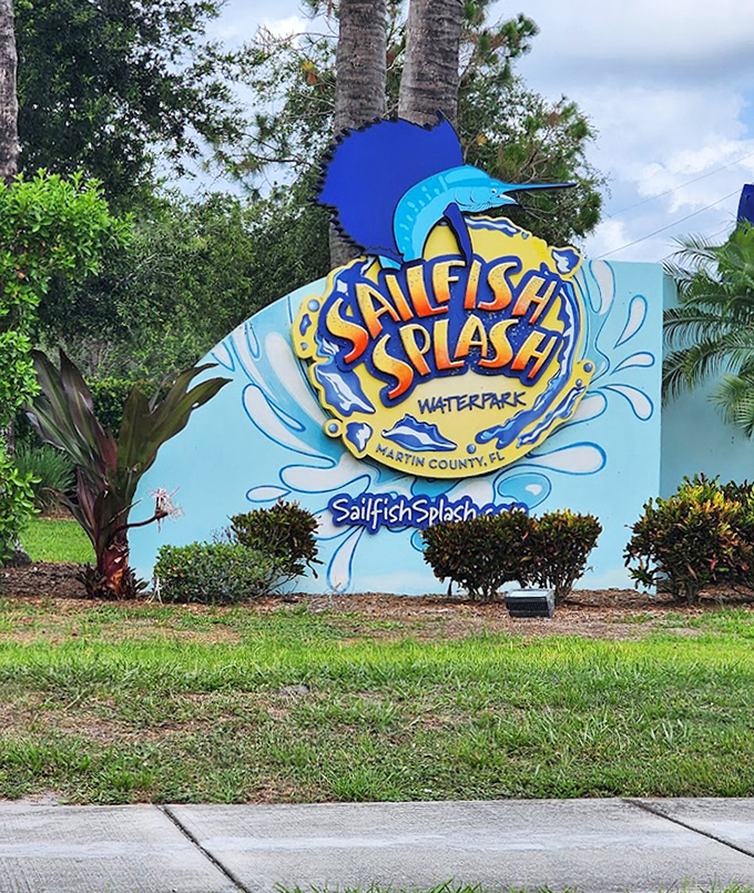 The cheerful sailfish mascot welcomes water enthusiasts to their blue paradise, promising memories that will outlast even the most stubborn sunburn.