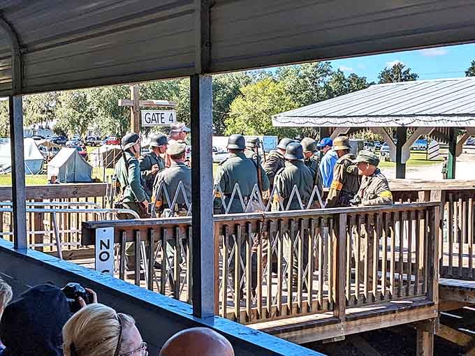 Soldiers: Civil War reenactors gather near the tracks, adding living history to the railroad experience during one of the museum's special themed events.
