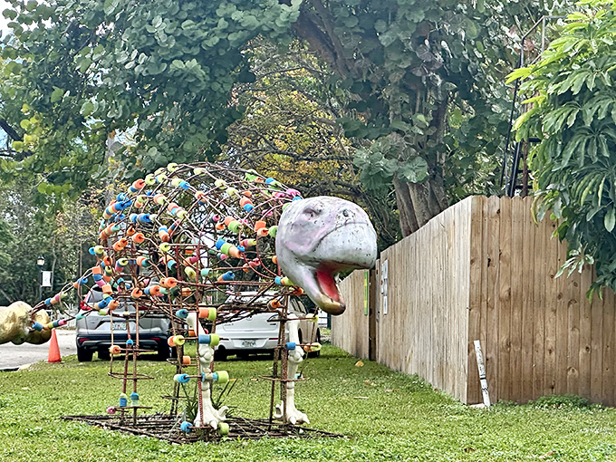 This fantastical creature sculpture proves that imagination knows no bounds &ndash; even dinosaurs get artistic makeovers here.