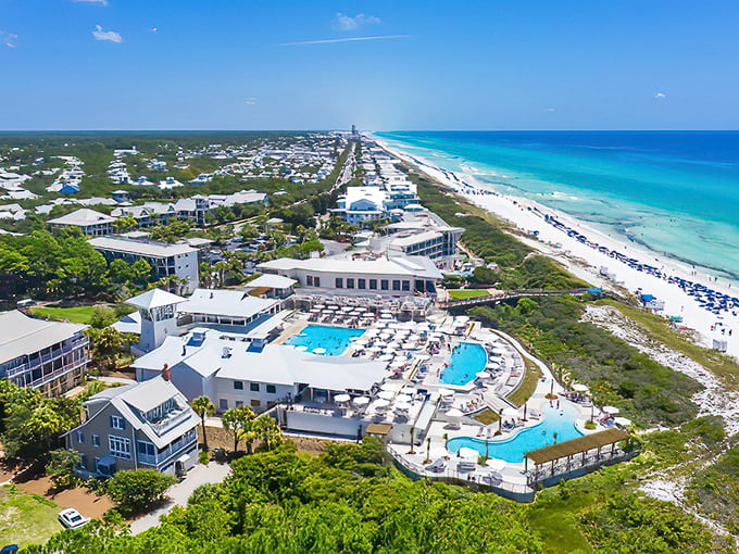 An aerial view reveals WaterColor's thoughtful design &ndash; a community nestled between Gulf waters and coastal forests with not a high-rise in sight.