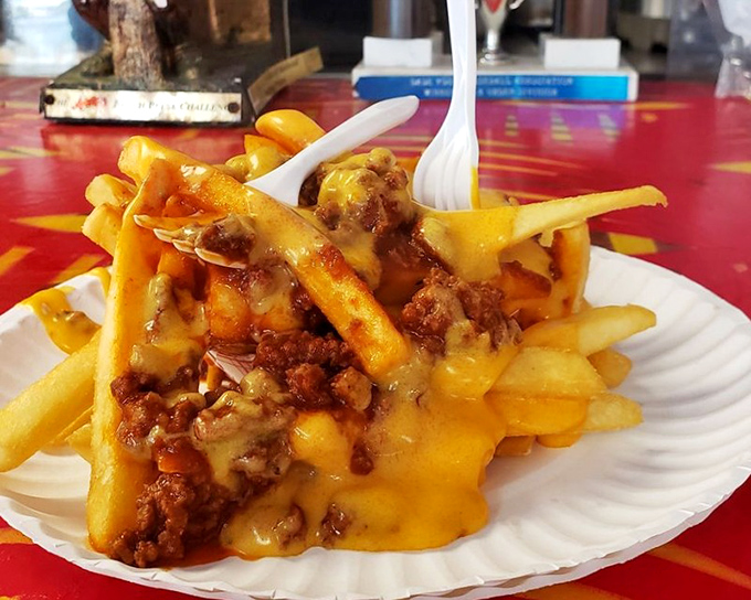 Chili cheese fries that should be classified as a controlled substance &ndash; one bite and you're hooked for life on that savory-cheesy magic.