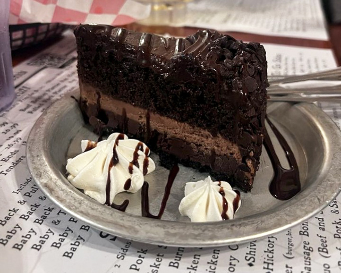 This chocolate cake isn't just dessert&mdash;it's the final movement in a barbecue symphony, rich and decadent enough to make you forget you just ate your weight in ribs.