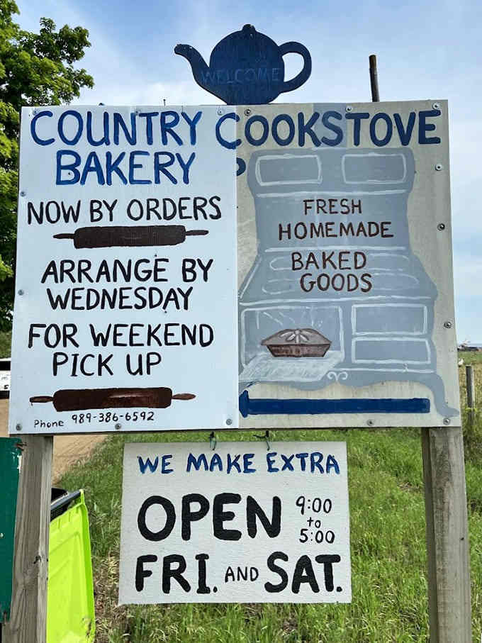 The roadside sign promises fresh homemade baked goods with the confidence of someone who knows they can absolutely deliver on that promise every single time.