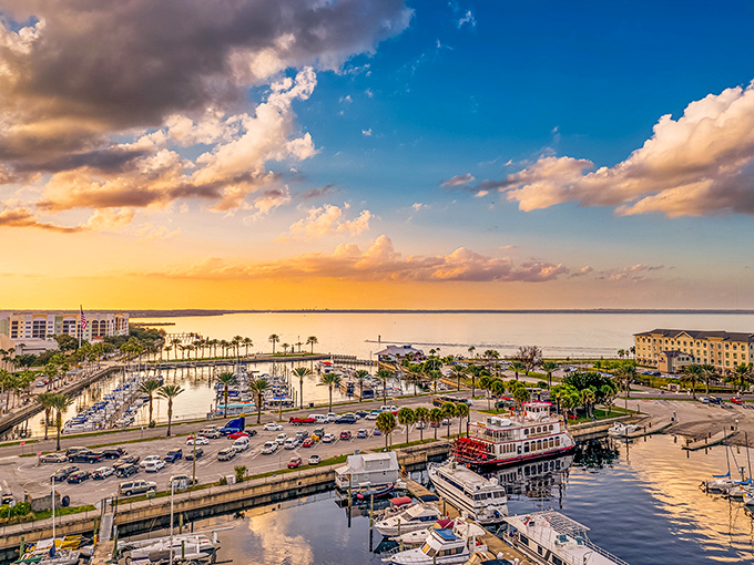 Sanford Marina's golden hour transforms boats and water into a painting that no filter could improve &ndash; pure Florida magic.