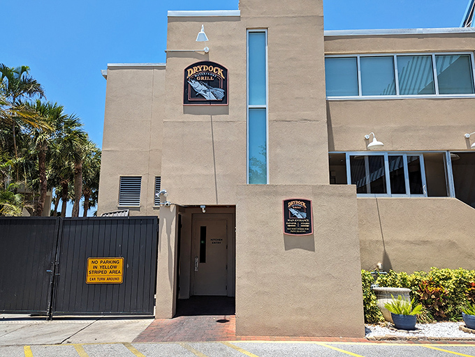 The Dry Dock Waterfront Grill promises dining with a view, where fresh catches meet fresh perspectives on Sarasota Bay.