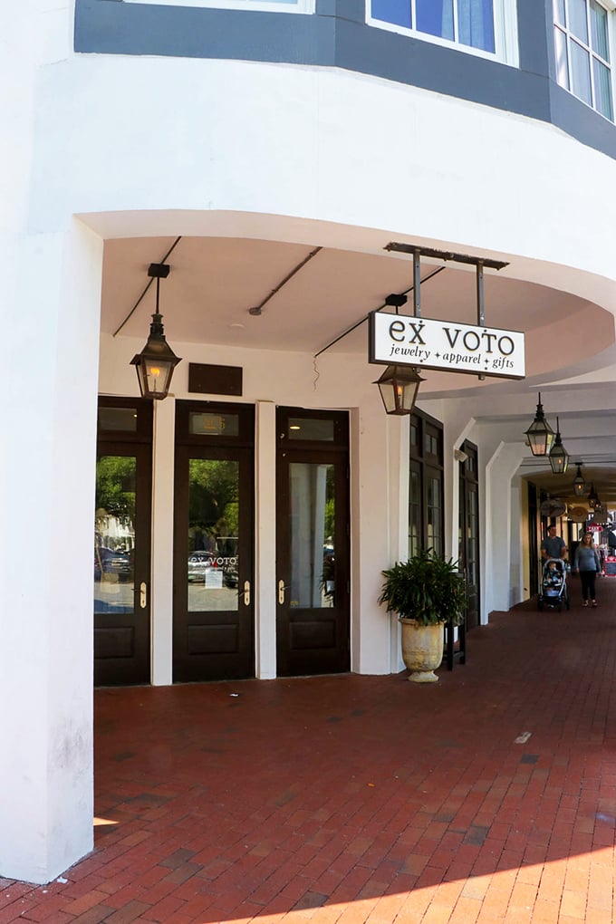 Ex Voto boutique entrance beckons shoppers with promises of treasures within. The kind of store where "just browsing" becomes "just buying everything."