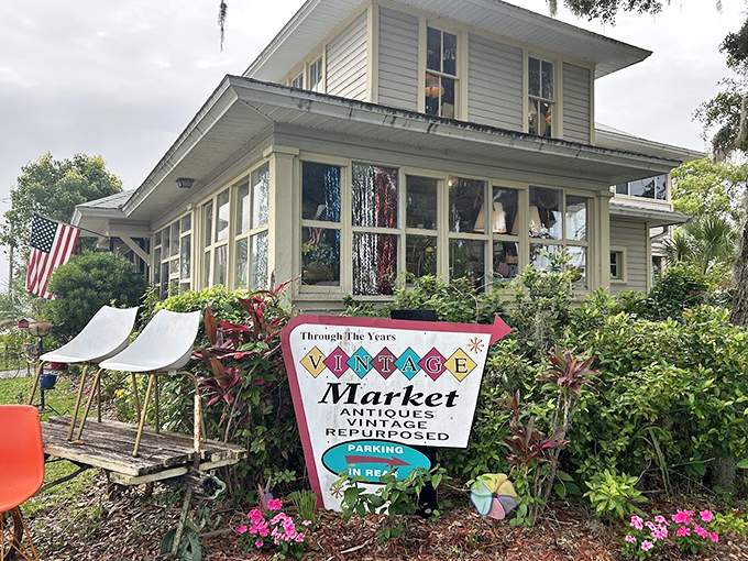 The welcoming facade of Through The Years Vintage Market promises an adventure through time, with its colorful sign beckoning collectors inside.