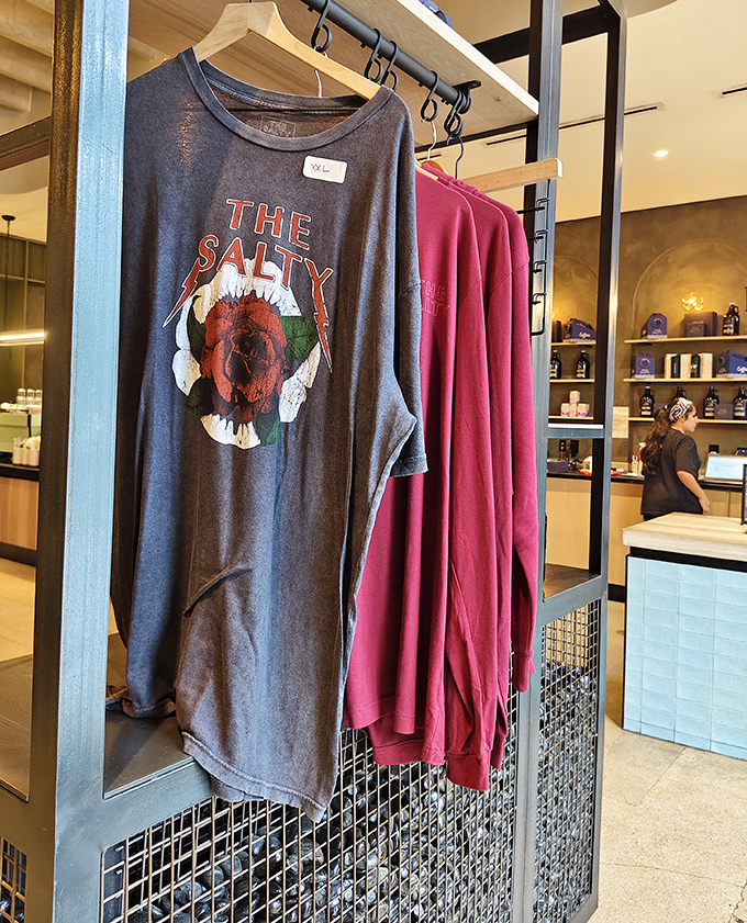 Merchandise: Wear your donut loyalty with pride &ndash; these branded shirts let you carry The Salty experience beyond the shop's walls.