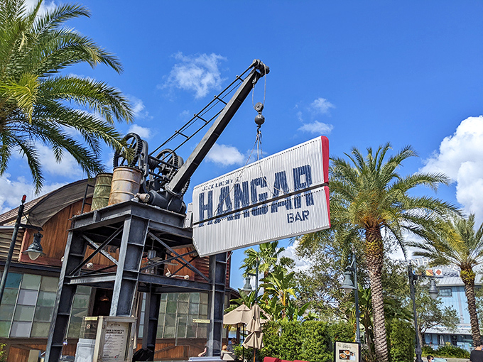 The hangar sign stands proud against Florida's blue sky&mdash;less a restaurant marker, more a beacon for those seeking flavor adventures.