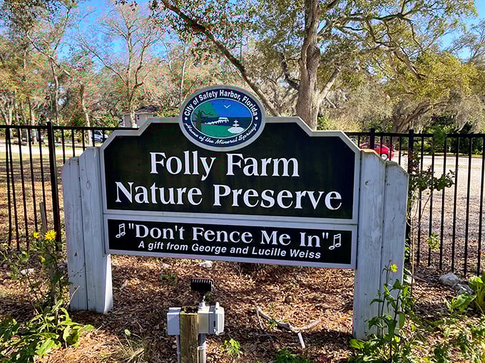 Folly Farm's welcoming sign hints at the magic within, a gift to the community that keeps on giving with every visit.