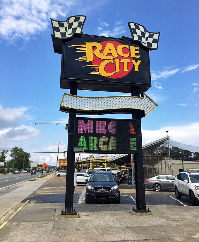 The iconic Race City sign stands tall against the Florida sky &ndash; a beacon of fun that promises memories more lasting than your sunburn.