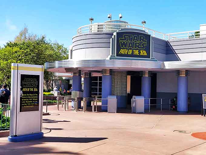Star Wars: Path of the Jedi's sleek entrance promises air-conditioned seating and a crash course in lightsaber etiquette for aspiring Force-wielders.